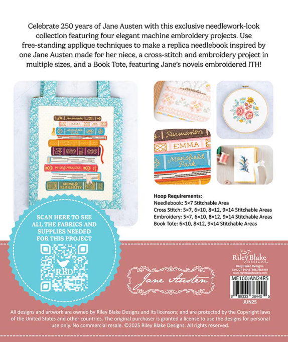 Riley Blake Machine Embroidery Jane Austen Needlework Projects ME100JA ...